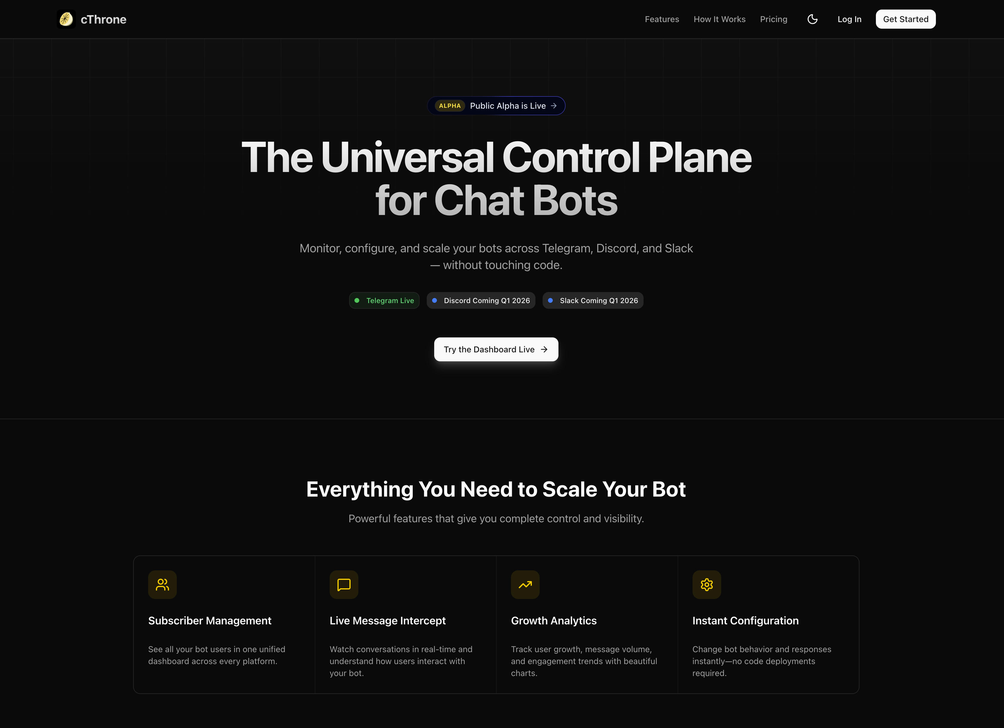 cThrone - Telegram Bot Management Platform